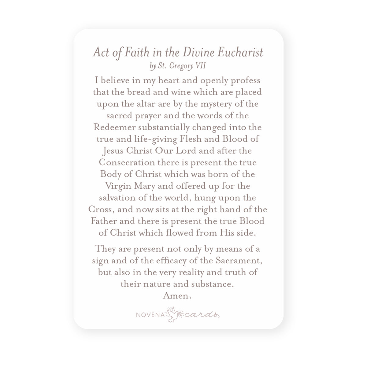 Act of Faith in the Divine Eucharist Prayer Card | Beige – Novena Cards