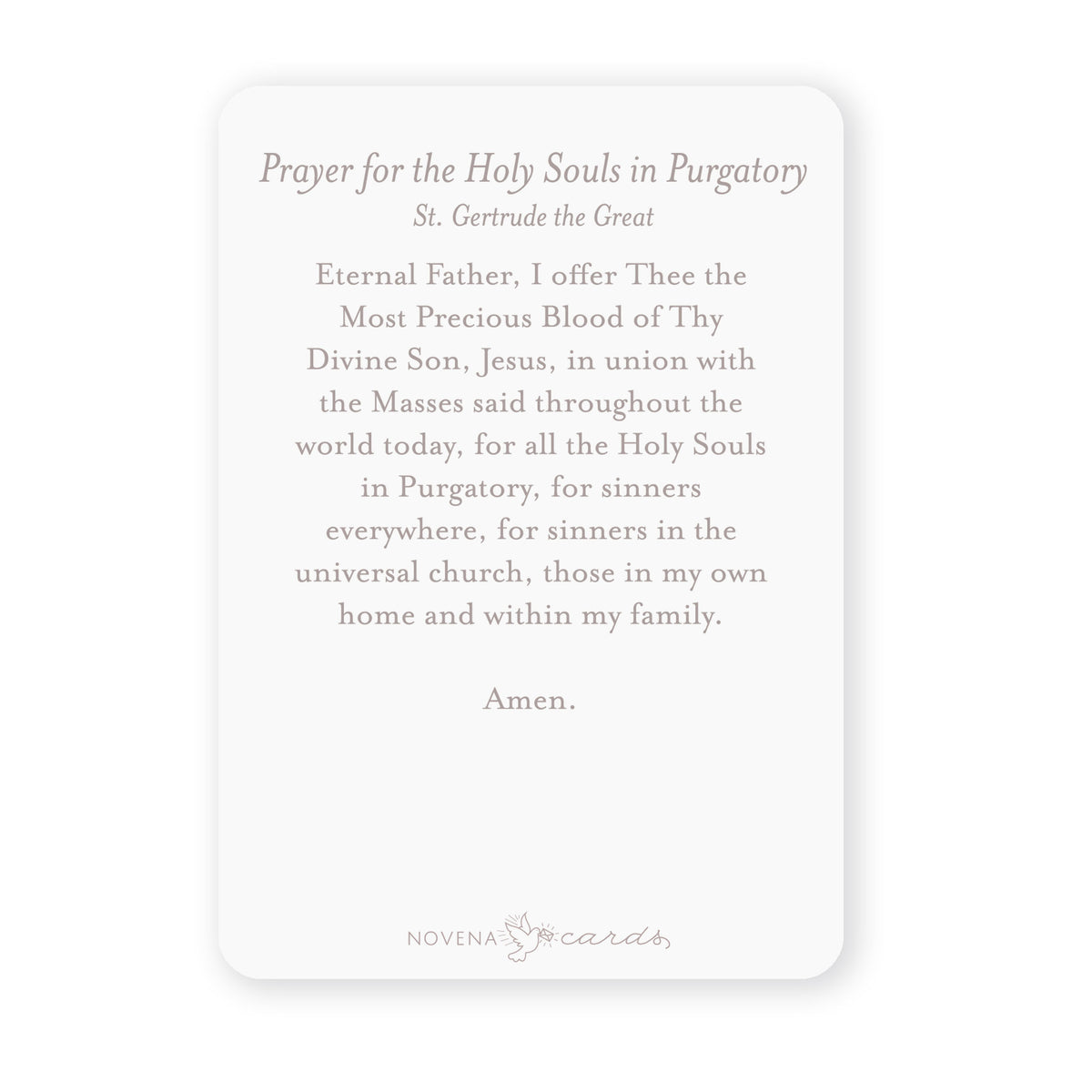 Prayer for the Holy Souls in Purgatory Prayer Card – Novena Cards