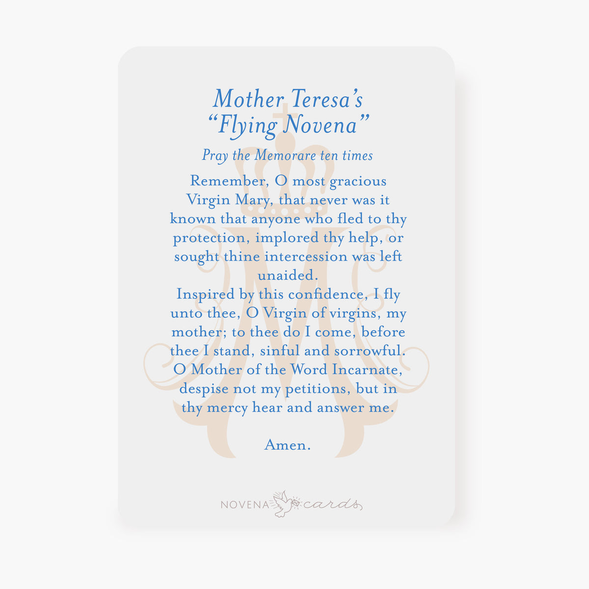 St Teresa of Calcutta Memorare Prayer Card | Flying Novena – Novena Cards